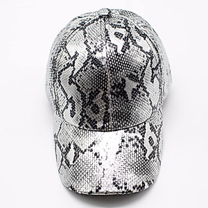 LABANCA Unisex Snakeskin Baseball Cap PU Leather Casual Trucker Baseball Cap Hat, Silver