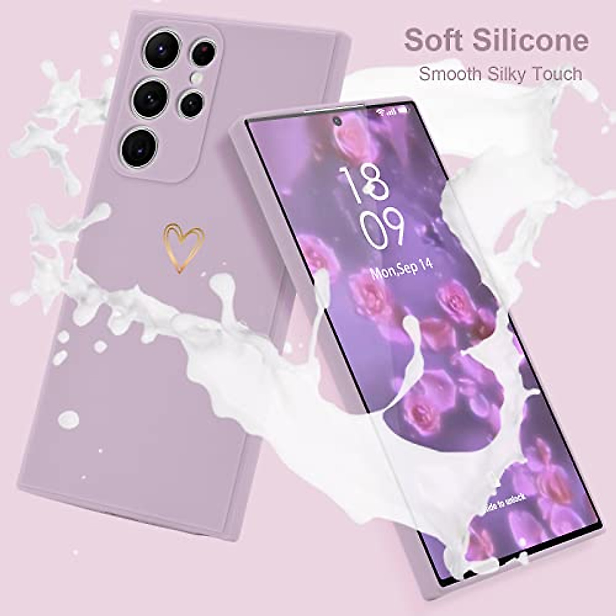 Wirvyuer for Samsung Galaxy S22 Ultra Case Cute Slim Shockproof Phone Case with Wireless Charging Support and Protection, Purple