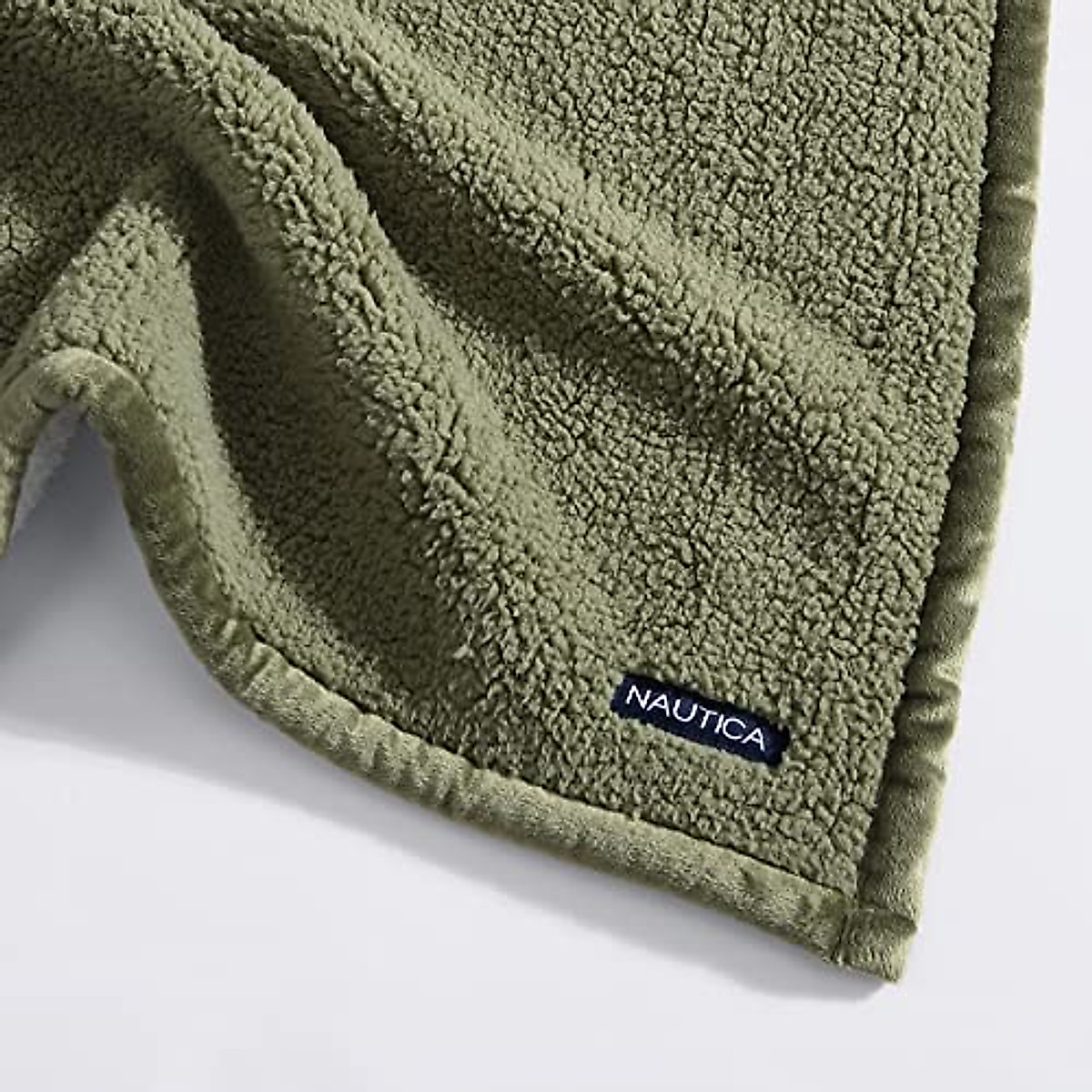 Nautica- Throw Blanket, Ultra Soft Plush Sherpa Home Décor, Reversible All Season Bedding (Solid Green/Ivory, 50 x 60)