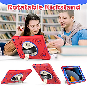 AVAWO Case for iPad 9th/8th/7th Generation iPad 10.2 Case (2021/2020/2019), [Tempered Glass Film][Shoulder Strap][Swivel Kickstand] Shockproof Protective Kids Case for iPad 10.2 Inch 9/8/7 Gen, Red