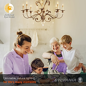 Sylvania Reduced Eye Strain B10 LED Light Bulb, 60W = 5.5W, Candelabra Base, 13 Year, Dimmable, Clear, 2700K, Soft White - 12 Pack (41225)