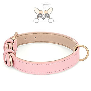 WHIPPY Leather Dog Collar for Small Medium Large Dog Adjustable Soft Breathable Leather Padded Puppy Collar with Alloy Buckle Heavy Duty Waterproof Classic Dog Pet Collar,Pink,M