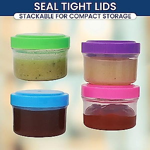 MosJos Condiment Containers with Screw Lids (4-Piece) - Reusable Leakproof Salad Dressing Containers to go - Small Mini Food Storage Cups for Lunch, Dishwasher Friendly, 1.4-Ounce