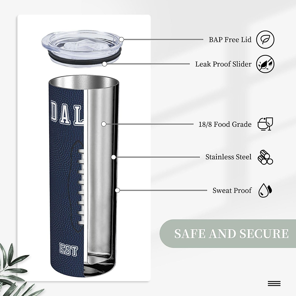 Ultrexo Dallas Tumblers Cup Insulation Travel Stainless Steel Mug Navy