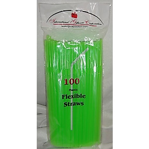IGC 100 Straws - Flex/Flexible Drinking Straws - Luau - Wedding - Party - Lime Green - 100 Flexible Straws