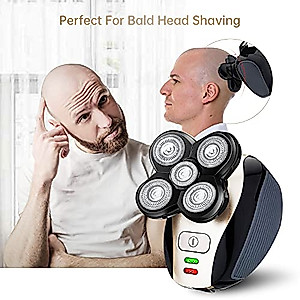 Electric Head Hair Shaver - ZHENREN Bald Head Shaver Mens Cordless Wet/Dry Bald Head Waterproof Razor with Rotary Blades, Clippers, Nose Trimmer, Brush, Massager