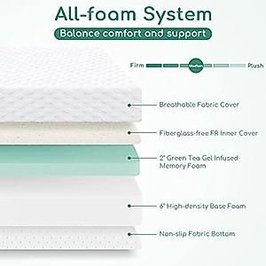 Airdown Twin Mattress, 8 Inch Memory Foam Mattress with Breathable Fabric Cover, Medium Feel Green Tea Gel Foam Bed Mattress for Kids, Twin Mattress in A Box, CertiPUR-US Certified