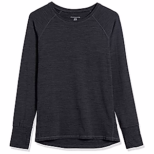 Amazon Essentials Women's Brushed Tech Stretch Long-Sleeve Crewneck Shirt (Available in Plus Size), Black/Space Dye, Large