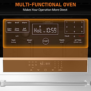 GustoWave 30 Inch Wall Oven Single Wall Ovens, 4.8 Cu. Ft. Electric Built-In Convection Oven, 3800W Broil Bake Roast Function Range, Touch Control, LED Display, Timer, Safety Lock