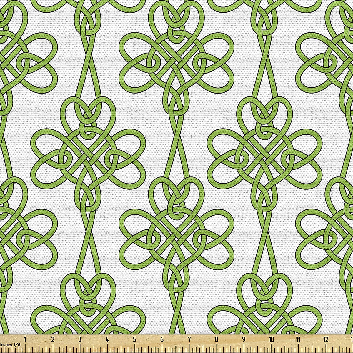 Lunarable Celtic Fabric by The Yard, St. Patrick's Day Theme Celtic Knots Lucky Clover Design Pattern Irish Theme Print, Decorative Fabric for Upholstery and Home Accents, 2 Yards, White Green