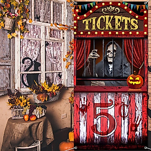 Halloween Evil Circus Door Cover Circus Theme Bloody Scary Backdrop Banner Party Decoration, Carnival Photo Door Banner Ticket Booth Backdrop Props, Large Door Banner Hanging Background 71 x 35 Inch