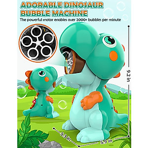 EduCuties Bubble Machine for Kids, Dinosaur Toys Automatic Bubble Blower Maker with Solutions for Toddlers Ages 4-8 Outdoor Toy for 3 4 5 6 Year Old Boys Girls Birthday Gift Present- Green