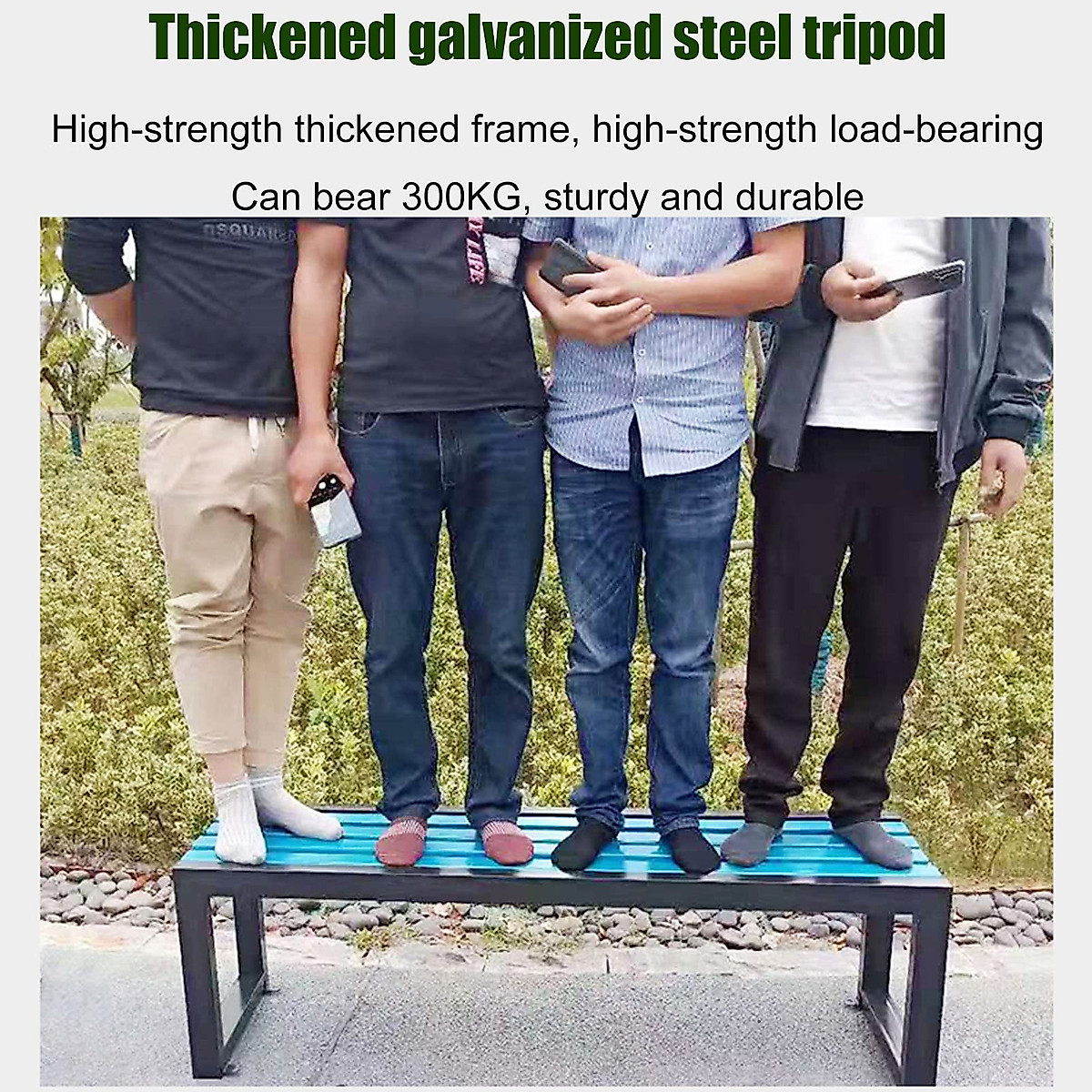 Garden Bench Park Slatted Seats Patio Loveseat, Outdoor Wooden Backless Porch Bench Metal Frame Chair, Lawn Front Porch Path Yard Decor Deck Furniture for 2-3 Person Seat, For Hospital/School/Plaza