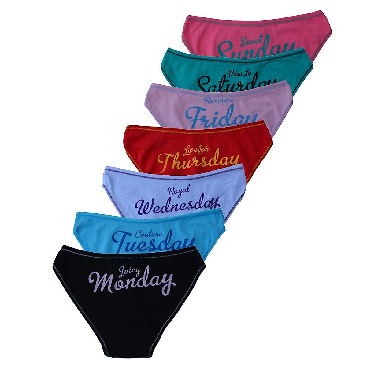Bestmaple 7 Pack Women Knickers Underwear Cotton Every Weekdays Ladies Panties Week Days Printed Briefs (as1, alpha, l, xx_l, regular, regular) Multi