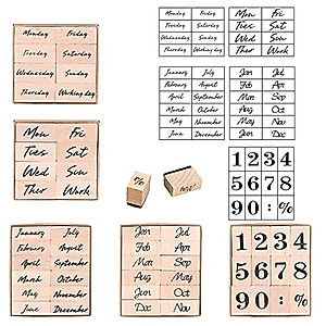 Vintage Wooden Rubber Stamps, Dedoot 52 pcs Date Stamps Vintage Wooden Month Week and Number Stamps for Card Making Painting Teaching