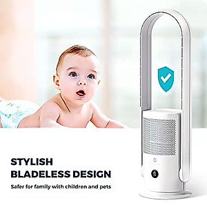 ULTTY Bladeless Tower Fan and Air Purifier in one, True HEPA Filter 99.97% Smoke Dust Pollen Dander, Oscillating Tower Fan with Remote Control R22, White