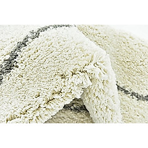 Unique Loom Rabat Shag Collection Area Rug - Geometric (9' x 12' Rectangle, Pure Ivory/ Gray)