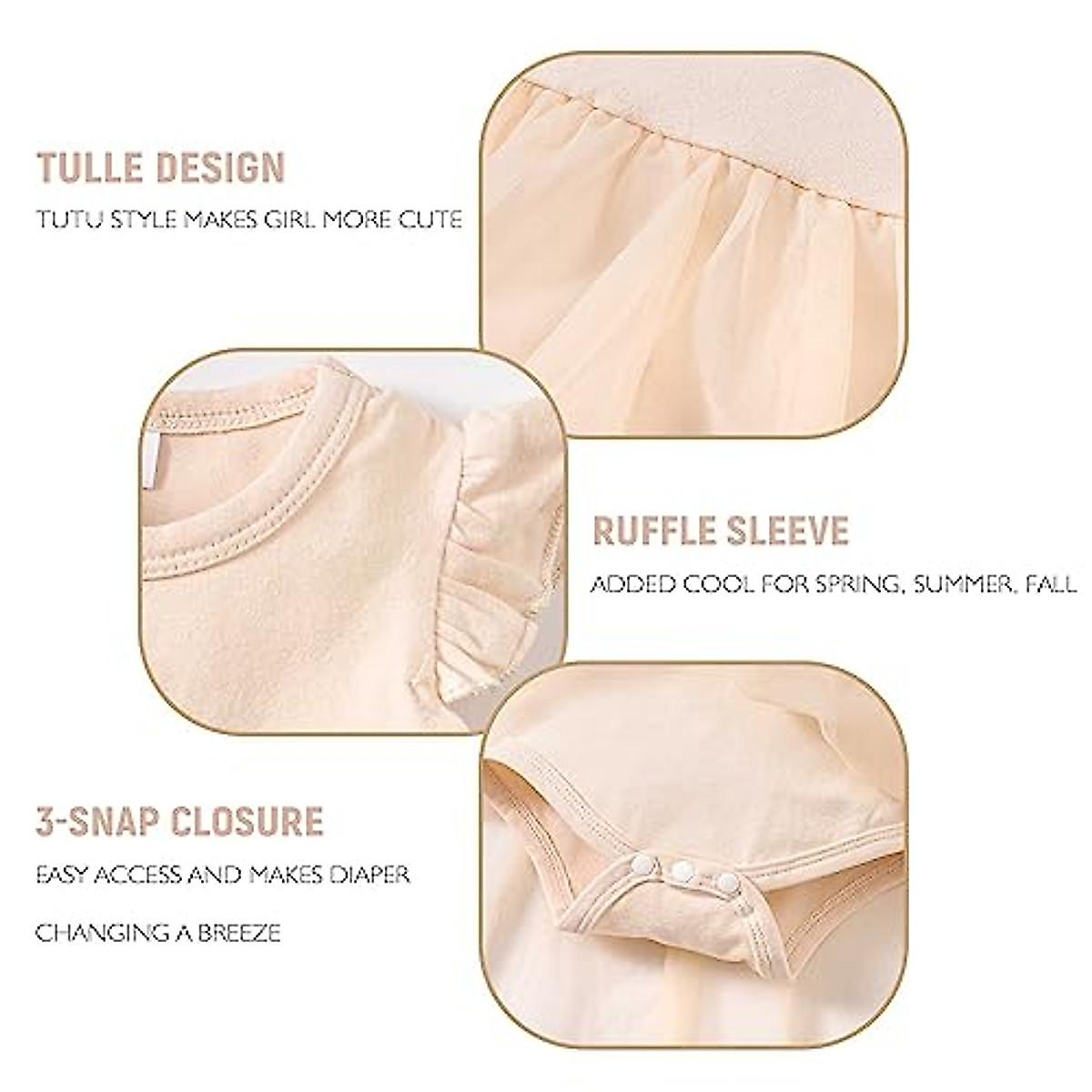 SOBOWO Beige Baby Girl Dress Infant Baby Girl Ruffle Sleeveless Tulle Romper Onsies Dresses Summer Clothes Outfits with Headband(0-3 Months, Beige S)