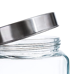 Diamond Star Glass Storage Jar with Stainless Steel Screw Lid 0.5 Gallons Square Glass Canister Kitchen Airtight Glass Jar with Chalkboard Labels (0.5 Gallons)