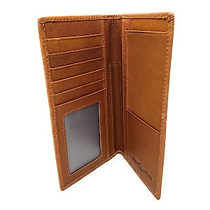 Western Tooled Genuine Leather Cowhide Cow fur Praying Cowboy Men's Long Bifold Wallet in 3 colors (Cowfur Brown)