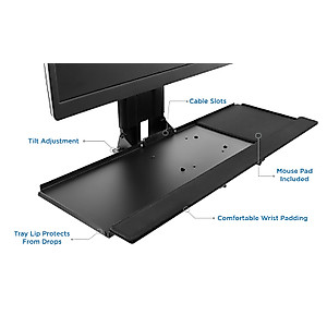 Mount-It! Monitor and Keyboard Wall Mount with CPU Holder, Height Adjustable Standing VESA Keyboard Tray, 25 Inch Wide Platform with Mouse Pad (MI-7919)