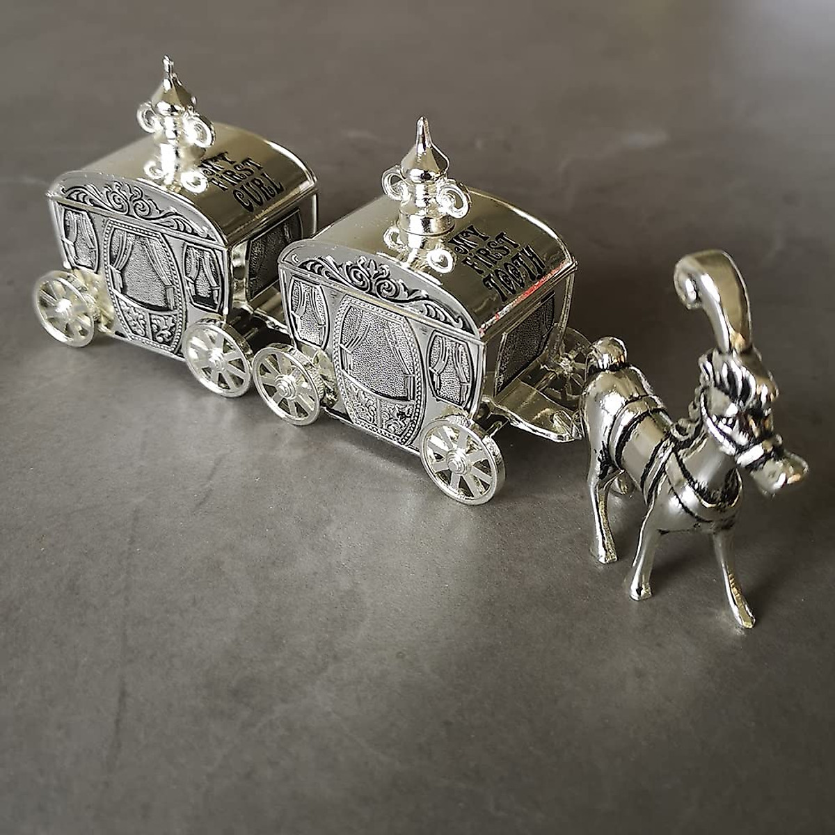 Unisaches Silver Plated My First Tooth & Curl Carriage Christening Present, 5.7 x 1.38x 2.17in