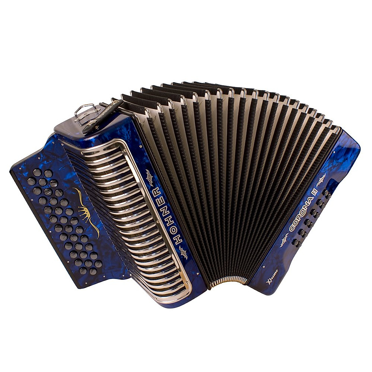 Hohner Corona Xtreme II 34-Button Accordion, GCF, Pearl Blue