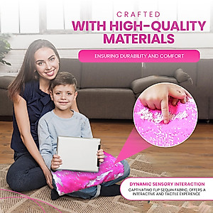 SENSORY4U Weighted Lap Pad for Kids - 5lb Sensory Lap Blanket with Sequin Flip Fabric for Tactile Stimulation Engagement - Sensory Companion for Everyday Use (Pink)