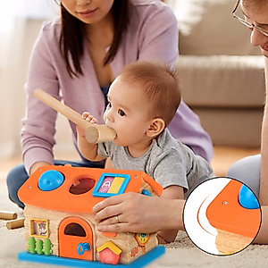 YUANLEBAO Hammering Pounding Toys Wooden House Educational Toy with Clock,Door Bell,Math,Music,Color Recognition.Birthday Gift for 3+ Years Boy Girl Baby Toddler Kids Developmental Montessori Toy
