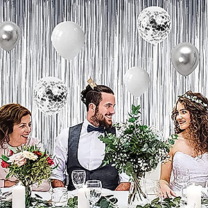 BEISHIDA 2 Pack Silver Foil Fringe Curtain, Silver Tinsel Metallic Curtains Photo Backdrop Streamer Curtain for Party Door Wall Curtain Wedding Birthday Bachelorette New Year Decor(3.28 ft x 6.56 ft)