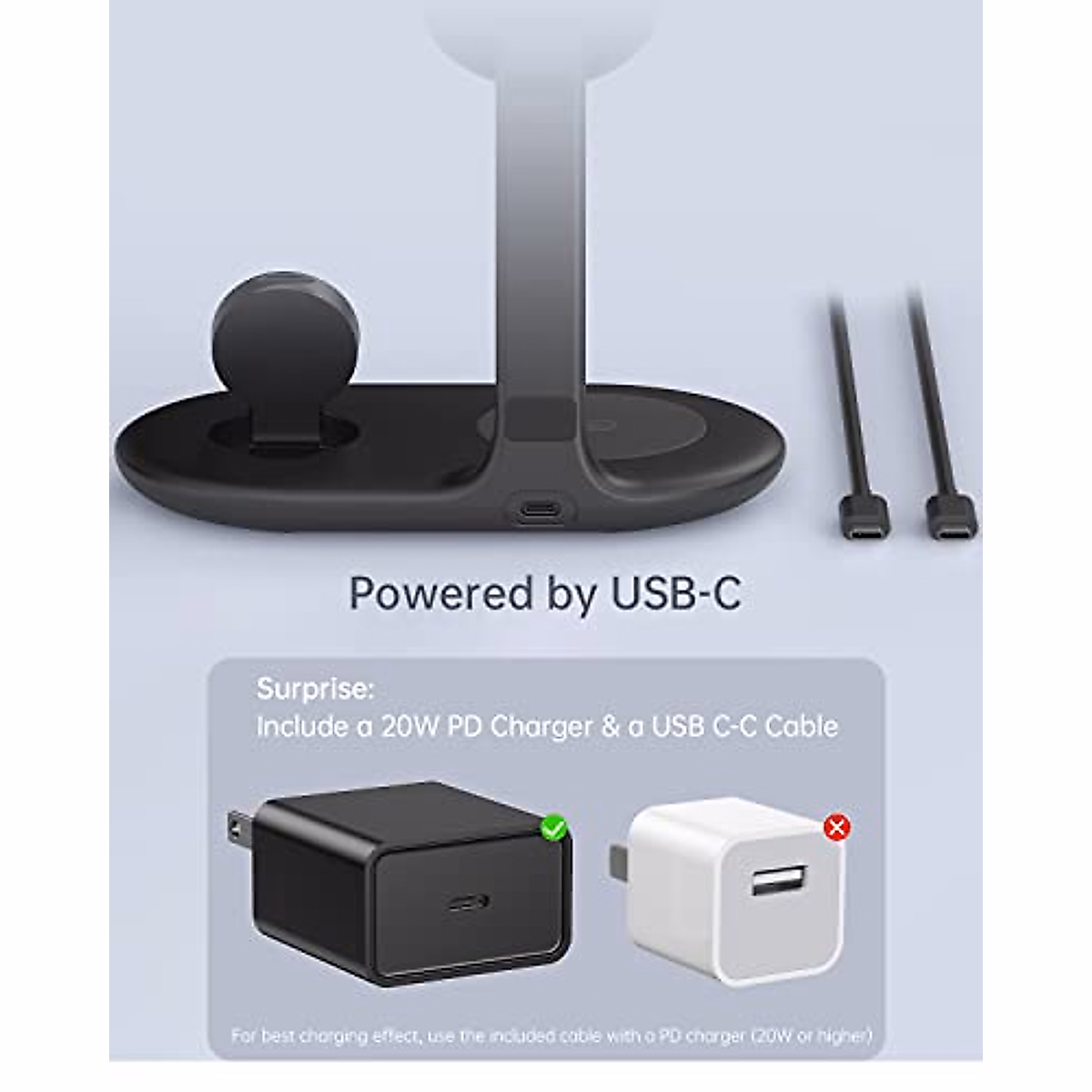 Magnetic Wireless Charging Stand with 20W PD Adapter, TERYTH 3 in 1 Wireless Charging Station Dock for iPhone 14, 13, 12, Pro, Pro Max, Mini, Apple Watch 7/SE/6/5/4/3/2, AirPods Pro/3 (Black)