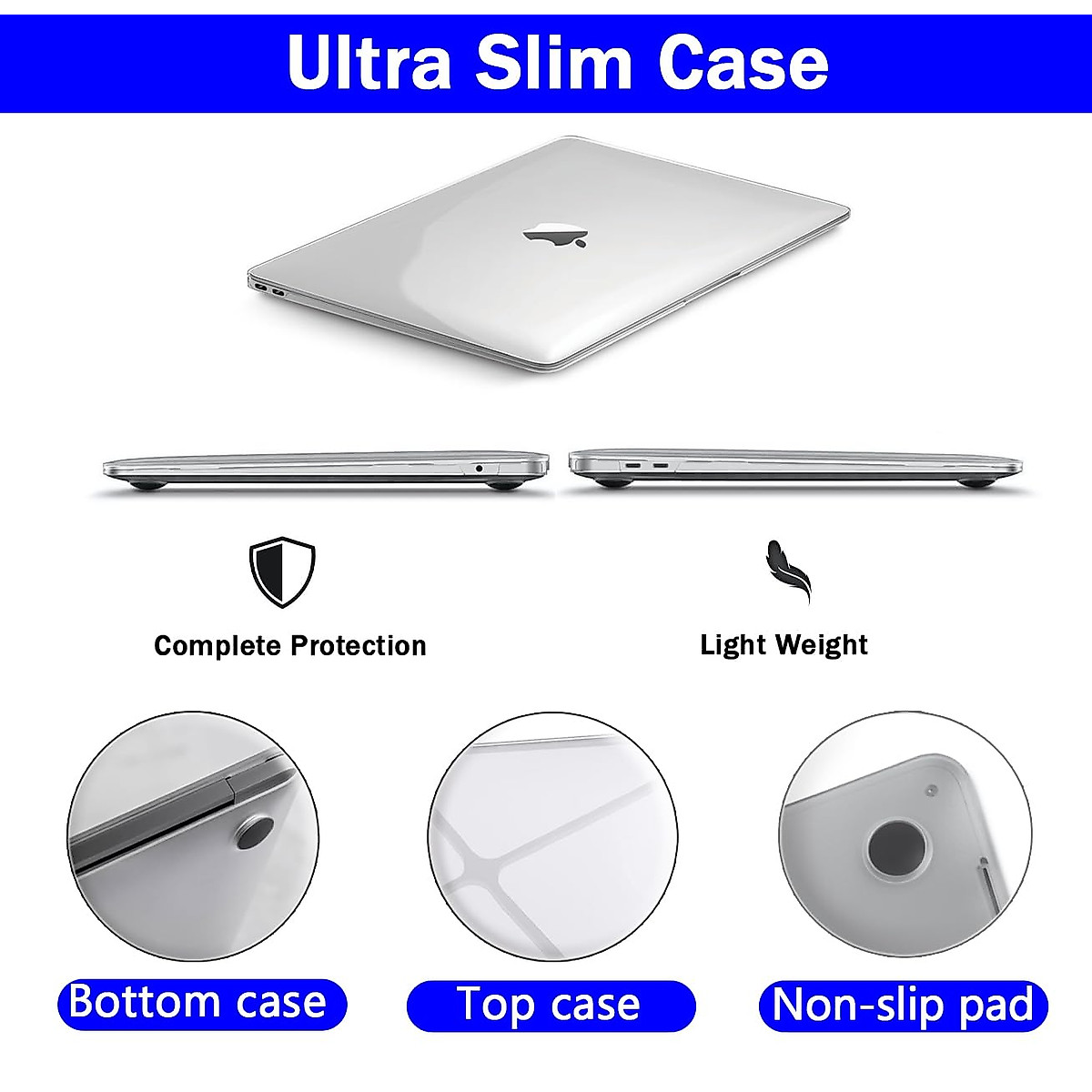 Case Compatible with MacBook Air 13 inch Case, RKINC 2022, 2021-2018 Release A2337 M1 A2179 A1932 Retina Display Touch ID, Plastic Hard Shell & Keyboard Cover & Screen Protector (Transparent)