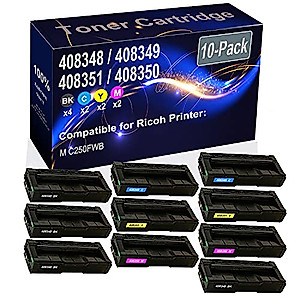 Kolasels 10-Pack (4BK+2C+2Y+2M) Compatible M C250FWB Laser Toner Cartridge (High Capacity) Replacement for Ricoh M C250 (408348 408349 408351 408350) Printer Toner Cartridge