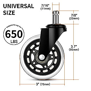 Office Chair Caster Wheels,Set of 5 - Protect Your Floor for Hardwood and Carpet - Quick & Quiet Rolling- Rubber Chair Casters Replacement