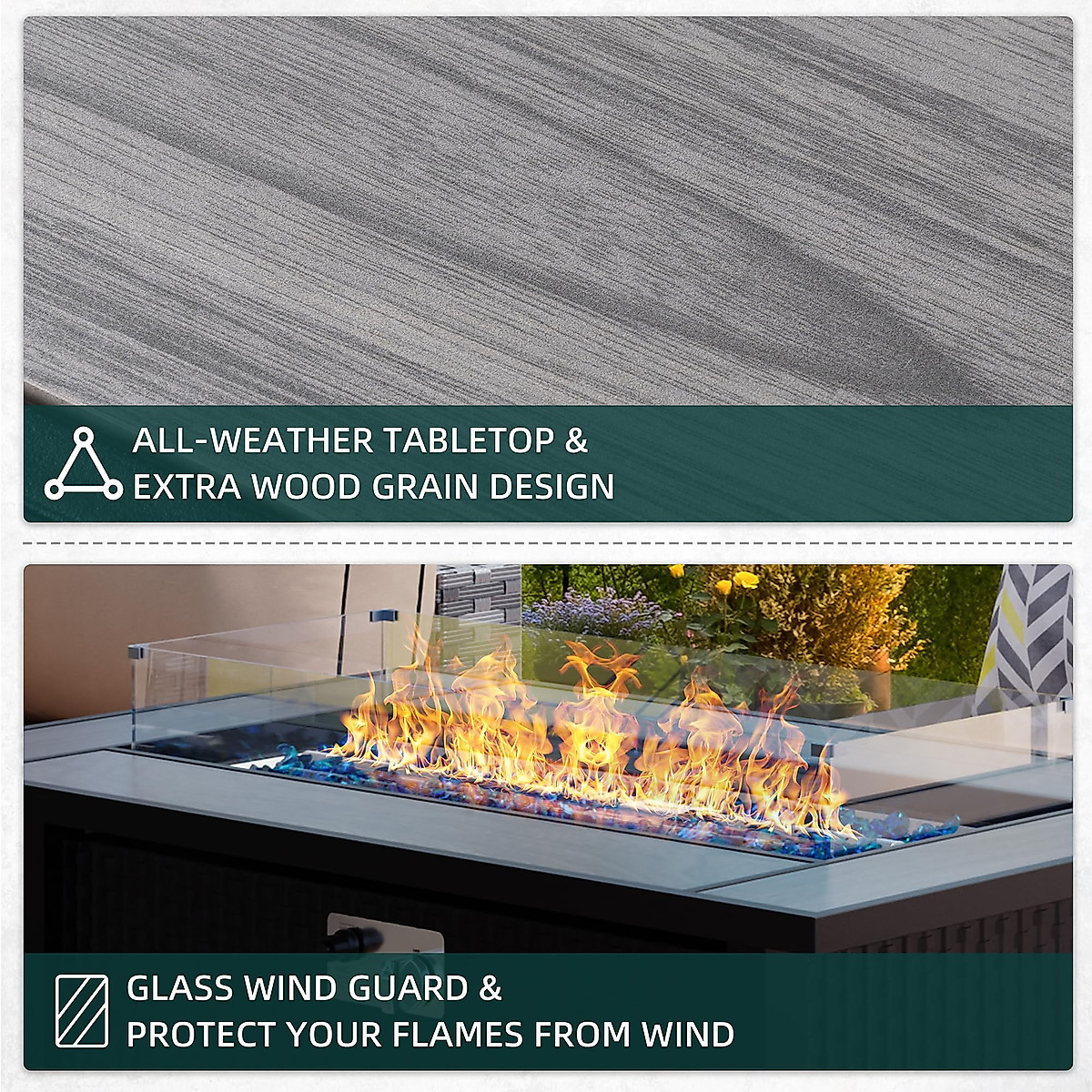 SUNLEI 45 Inch Gas Fire Pit Table, Patio Outdoor Propane Fire Pits with Removable Lid and Lava Rock, 50000 BTU Waterproof Cover and Tables for Patio Garden(Grey)…