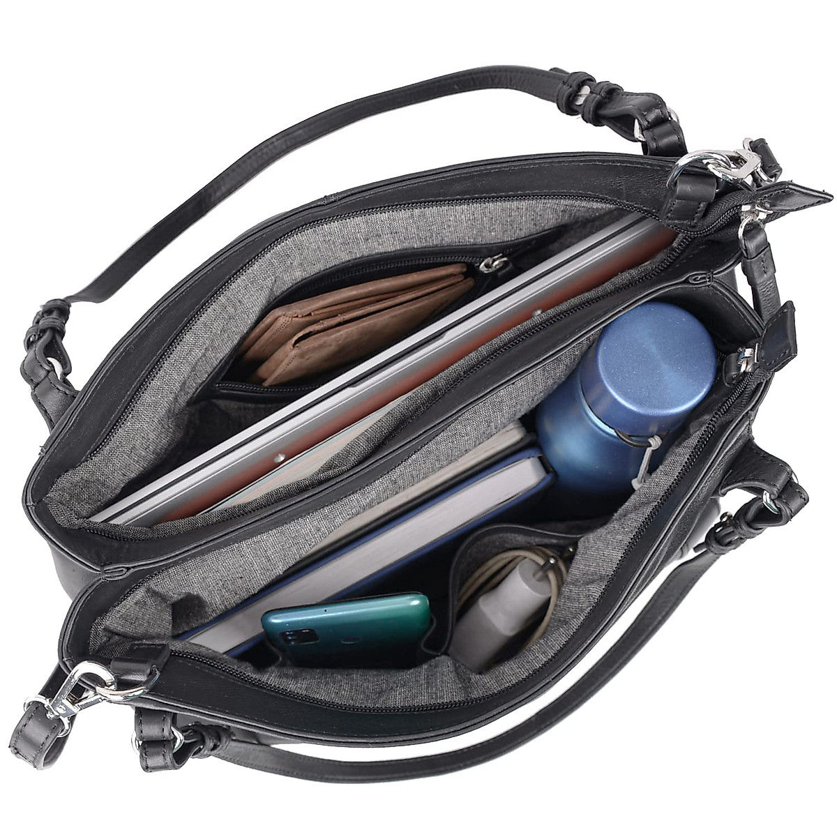 MARC PETER Hana Black Nappa Leather Hobo Bag for Women | Top Handle Satchel | Women Fashion Shoulder Bag