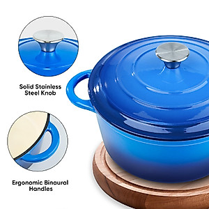 Fijinhom 6 Quart Enameled Cast Iron Dutch Oven Pot with Lid, Dual Handle for Bread Baking, Pre-Seasoned Cookware, Heavy-Duty, Oven Safe up to 500° F, Non-stick & Applicable All Cookings, Blue
