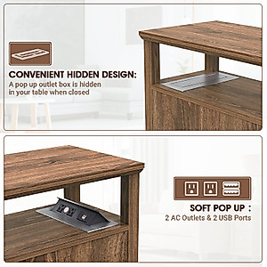 FAGAGA End Table with Charging Station, Storage Side Table with USB Ports and Outlets, Wooden Nightstand for Living Room/Bedroom/Office