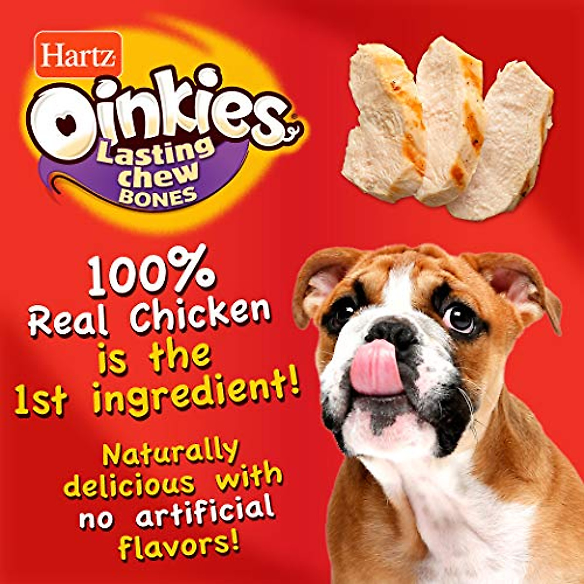 Hartz Oinkies Rawhide-Free Chicken-Wrapped Lasting Chew Bone Dog Treats, 12 Count, Highly Digestible, No Artificial Flavors or Colors