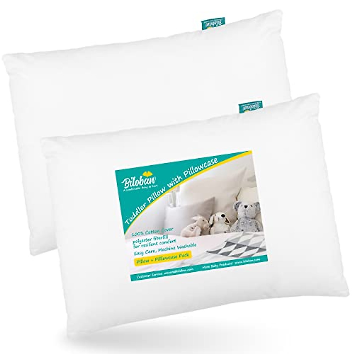 Baby Toddler Pillow 2 Pack with Pillowcase (13 x 18), Baby Toddler Pillows for Sleeping, Machine Washable Soft Travel Pillow