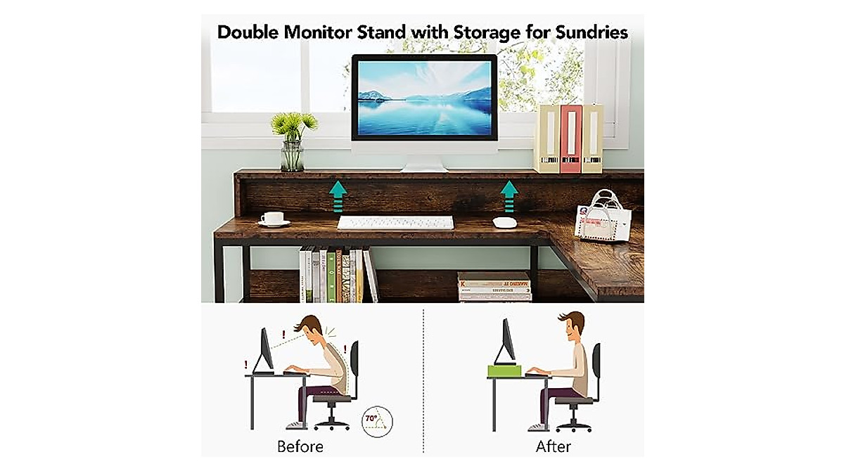 Tribesigns L Shaped Computer Desk with Monitor Stand & Storage