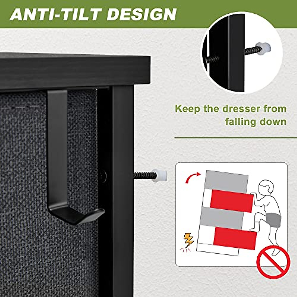 Sapodilla 9 Drawers Dresser for Bedroom,Chest of Drawers with Metal Frame Side Hook Wood Top,Large Capacity Closet Dresser in Living Room Hallway Nursery Storage Room (Deep Grey, 9 Drawers)