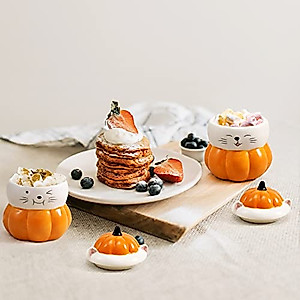 Maustic Pumpkin Mugs, Fall Autumn Mug, Pumpkin Shaped Mugs with Lovely Cat Faces, Cute Thanksgiving Halloween Decor, Novelty Cat Gifts for Kids Family Friends, Ceramic Coffee Mugs Set of 4, 5 Oz