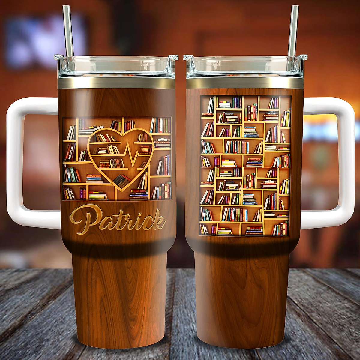 WAZONE Personalized Book Lover Tumbler 40oz with Handle and Straw Stainless Steel Travel Coffee Mug Reading Custom Gifts Birthday Christmas for Librarian Bookish Book Lovers Women Girls