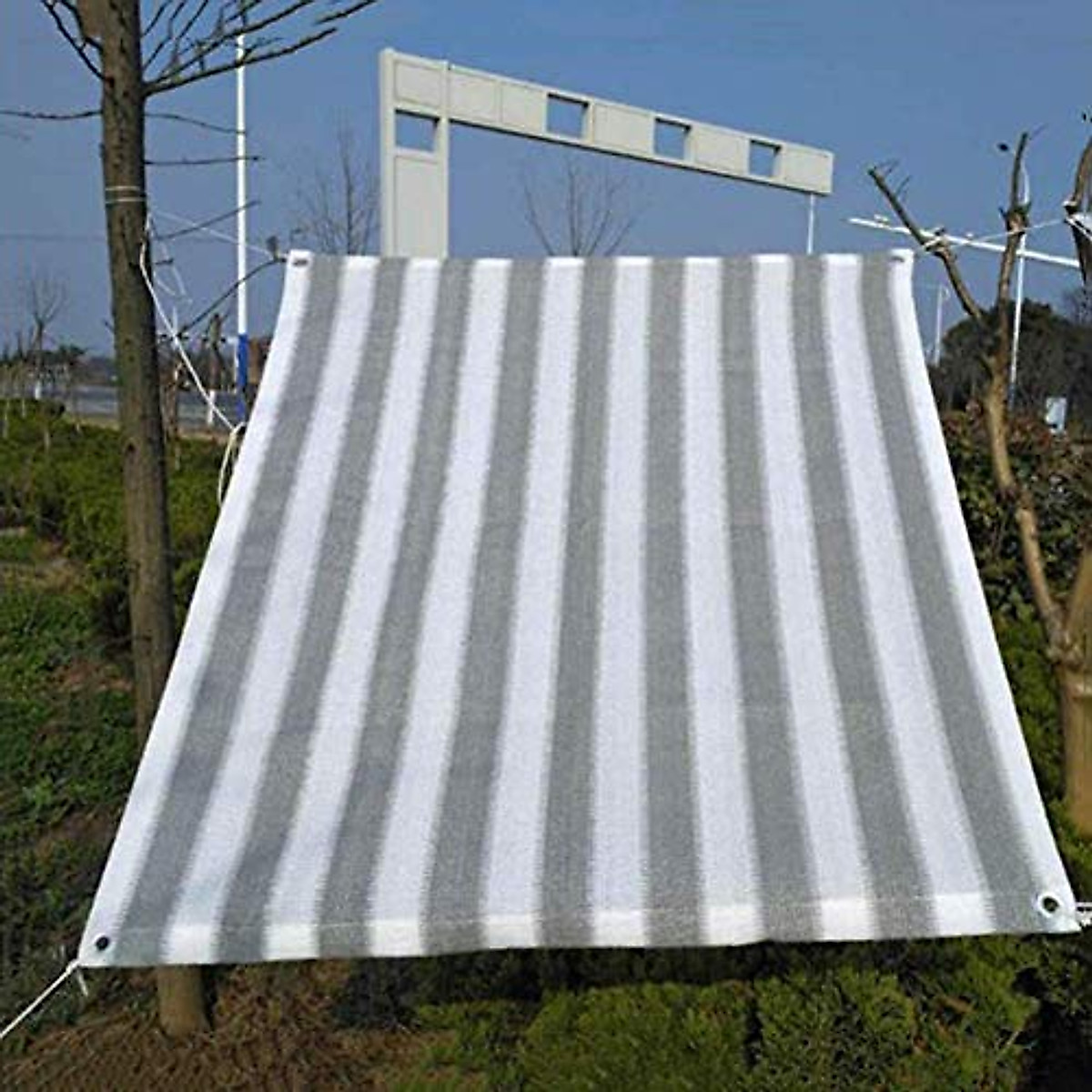 ALBN Sun Shade Mesh, Stripe Privacy Screen Weatherproof with Metal Hole for Balcony Patio Fences Privacy Protection Hood, 51 Sizes (Color : Gray White, Size : 150x700cm)