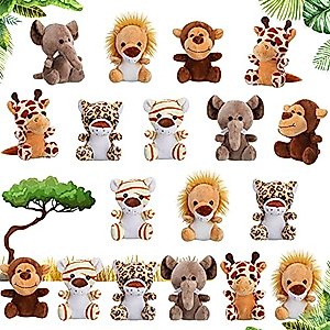18 Pieces Small Safari Stuffed Animals 4.8 Inch Mini Jungle Animal Plush Toys Zoo Stuffed Animals Set Cute Small Plush for Animal Themed Parties Teacher Student Award(Delicate Style)