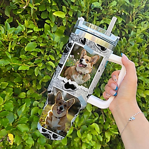 Hyturtle Personalized Picture Dog Dad 40oz Tumbler with Handle and Straw Gifts for Dog Lovers, Funny Father's Day Cup Gifts For Men, Best Gift Ideas for Fur Dad Stainless Steel Travel Cup With Lid