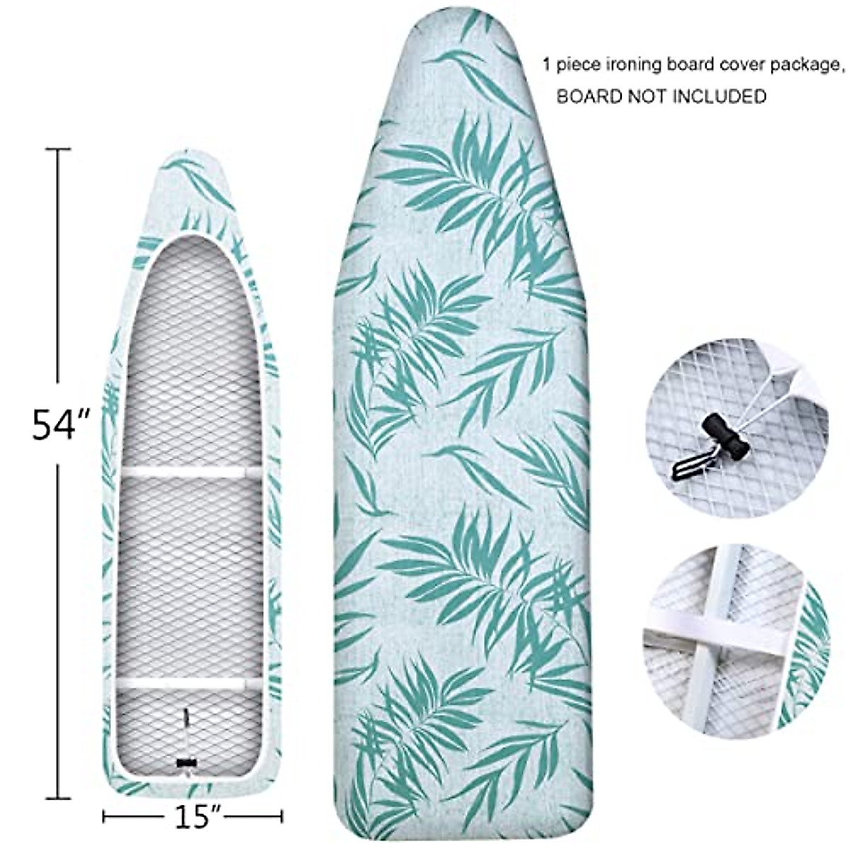 MZXcuin 15" x 54" Ironing Board Cover and pad, Extra Thick Cotton Iron Cover with Padding Heat Reflective Heavy Duty Pad, Green Leaves