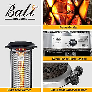 BALI OUTDOORS Propane Patio Heater, Stainless Steel Standing, 36,000 BTUs Portable Commercial Outdoor Gas Patio Heater with Glass Tube for Deck, Garden and Porch