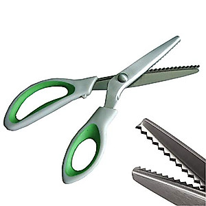 JISTL Green Pinking Shears Comfort Grips Professional Dressmaking Pinking Shears Crafts Zig Zag Cut Scissors Sewing Scissors,Professional Handheld Dressmaking